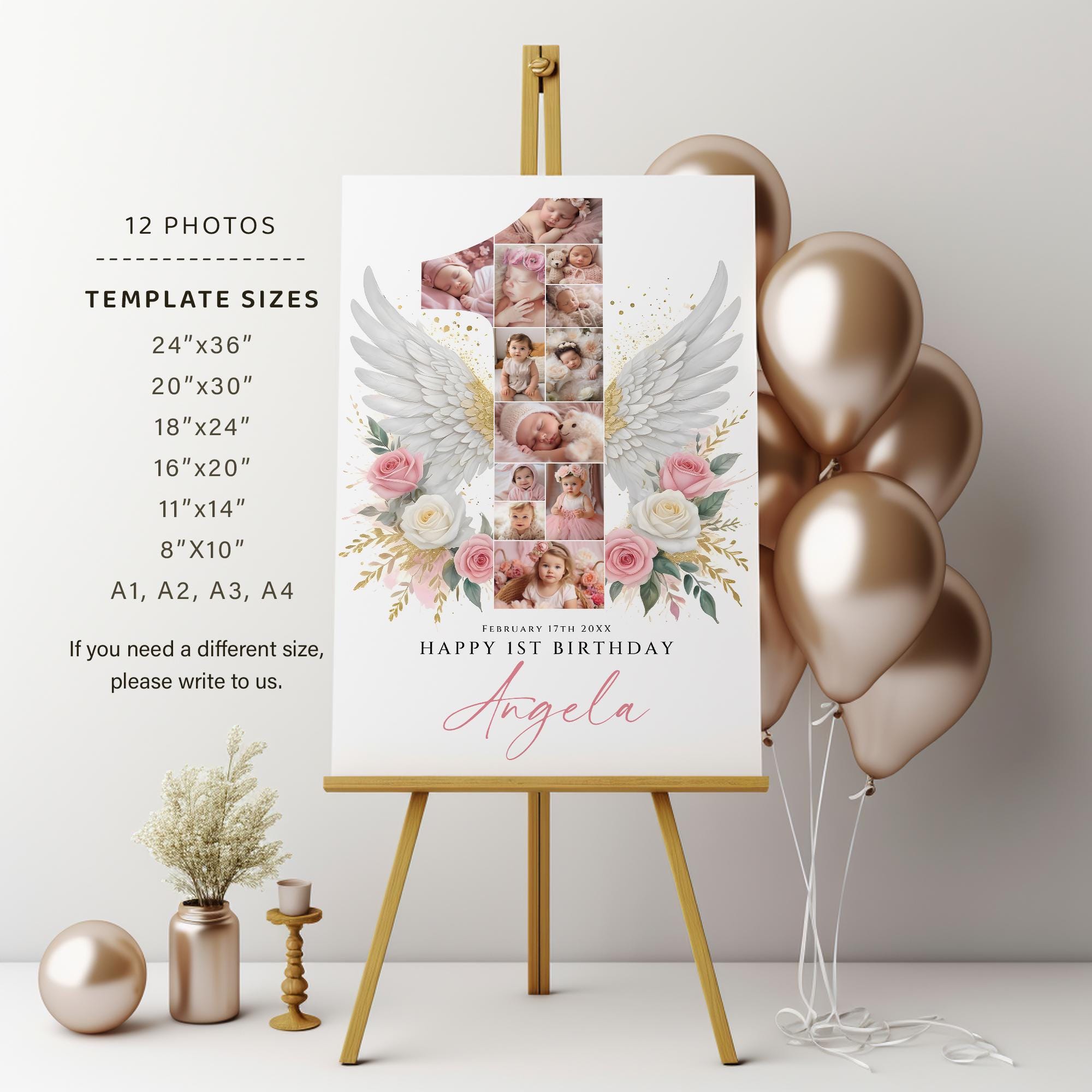 Angel Wings First Birthday Photo Milestone Sign, 1st Birthday Welcome ...