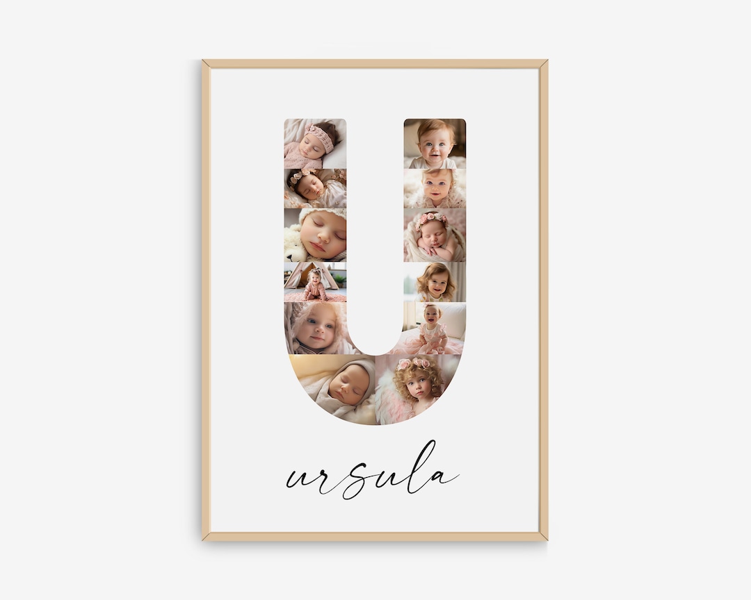 Letter U Photo Collage Template, Personalized Initial Name Print for ...