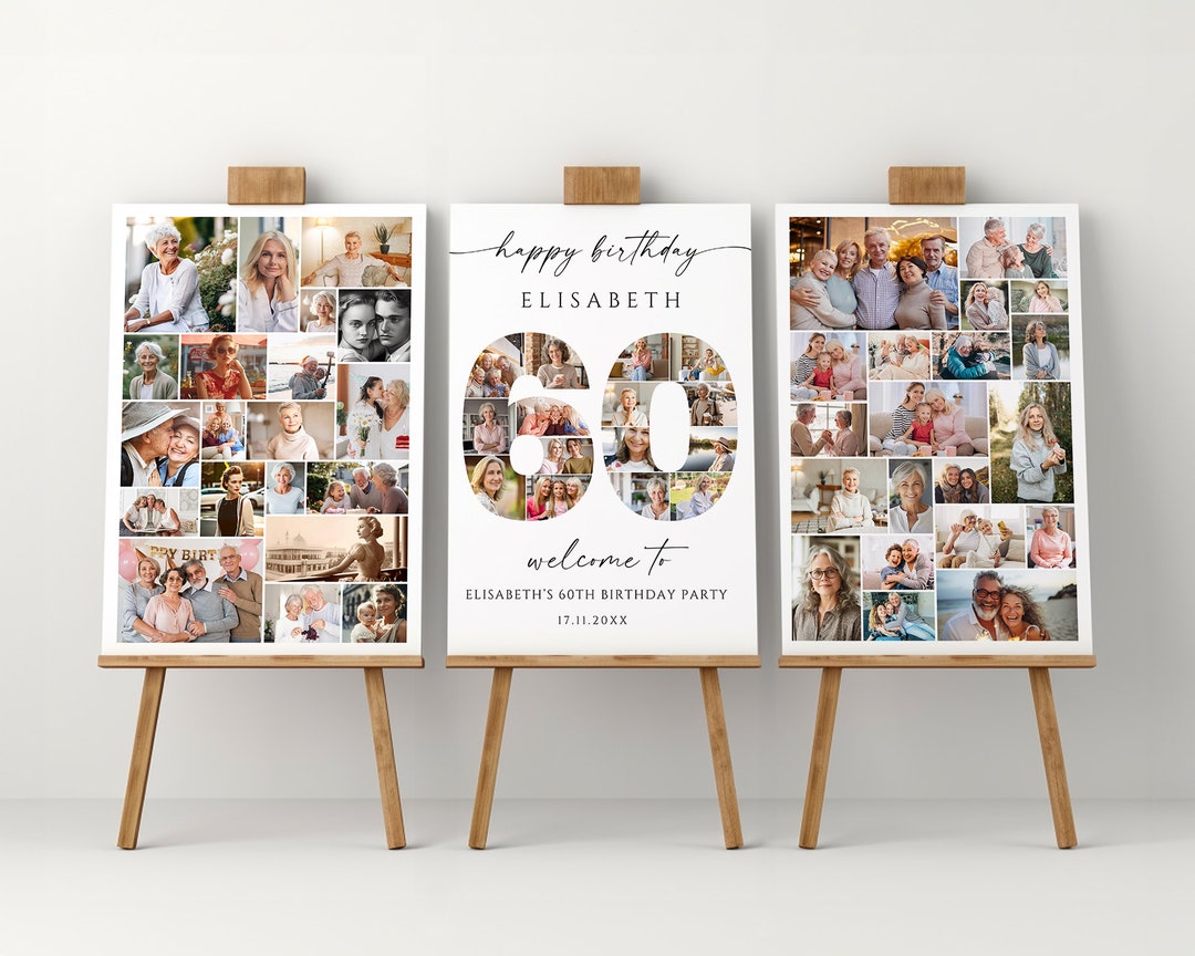 60th Birthday Photo Collage Template Bundle, Customizable Photo Collage ...