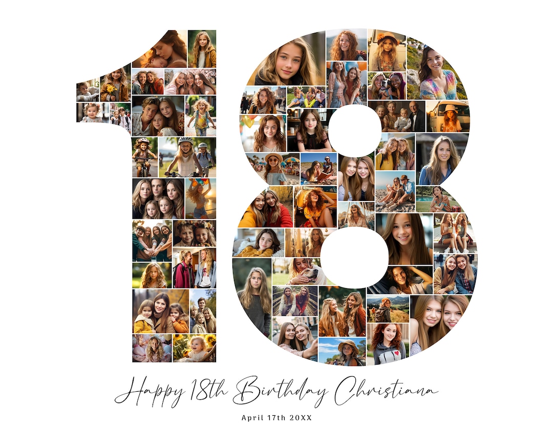 18th Birthday Photo Collage, 18th Birthday Gift, Birthday Number 18 ...