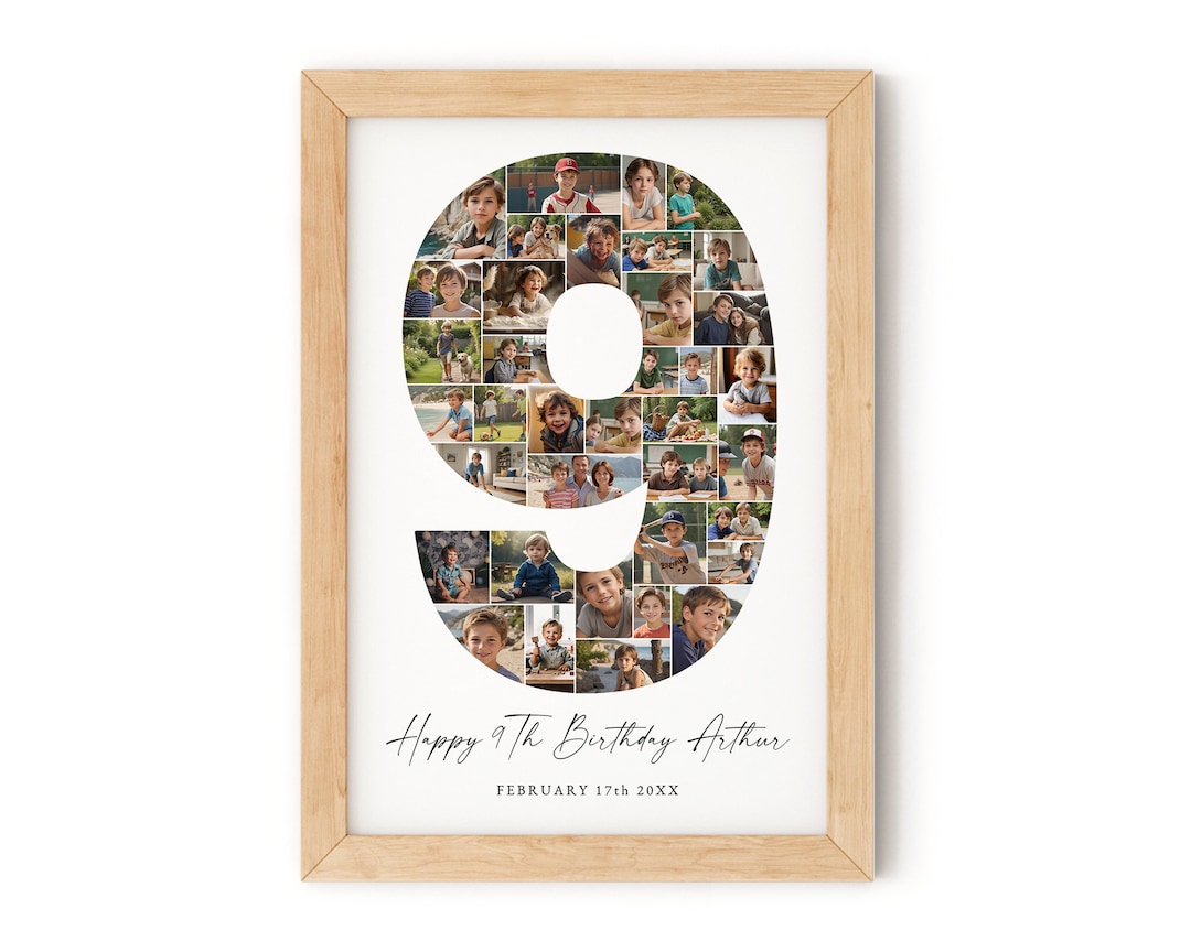 Birthday Number 9 Photo Collage, Birthday Gift, Editable Birthday Photo ...