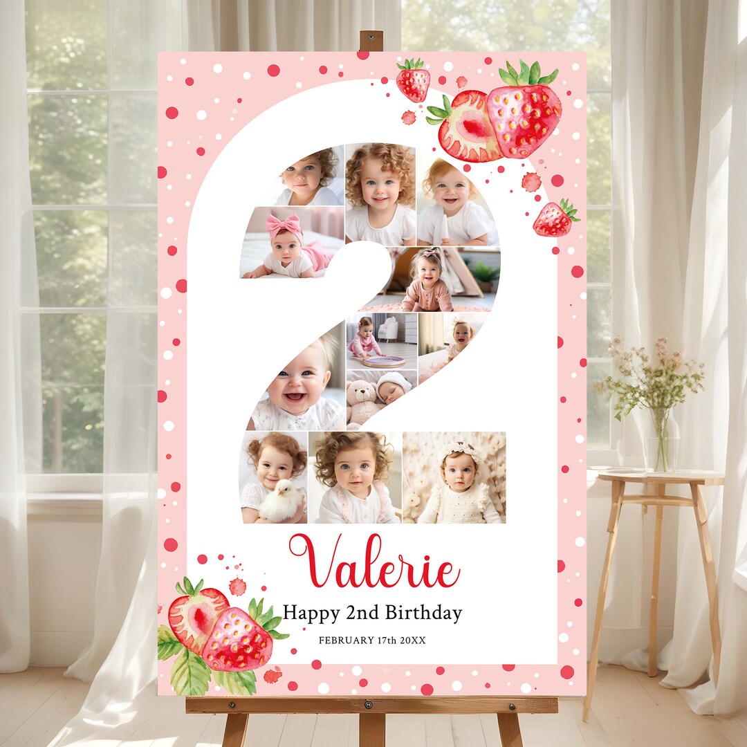 Berry 2nd Birthday Welcome Sign Poster Template, Strawberry 2nd ...