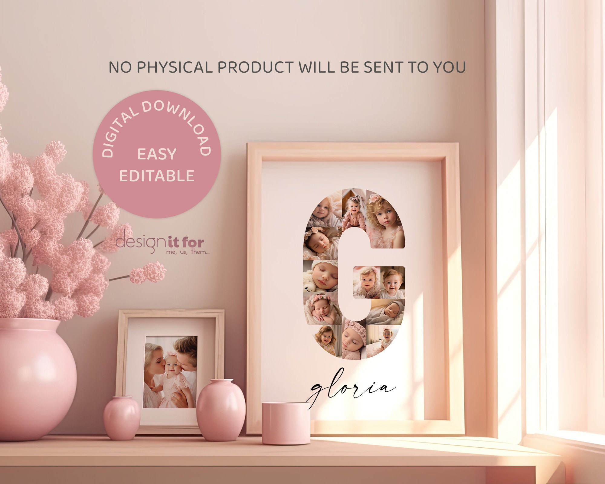 Letter G Photo Collage Template, Personalized Initial Name Print for ...
