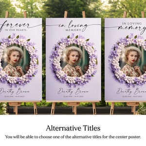 Purple Floral Funeral Photo Collage Sign Template Set, Funeral Welcome ...