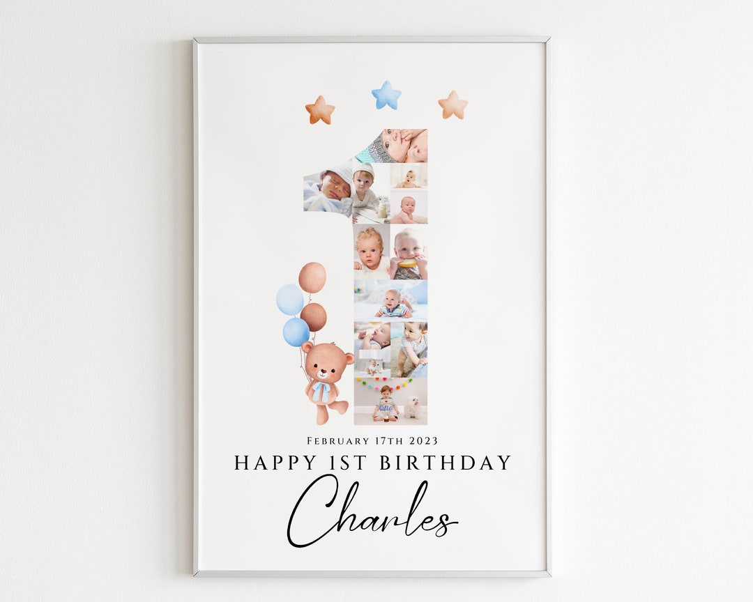 Happy 1st Birthday Photo Collage Template, First Birthday Number Photo ...