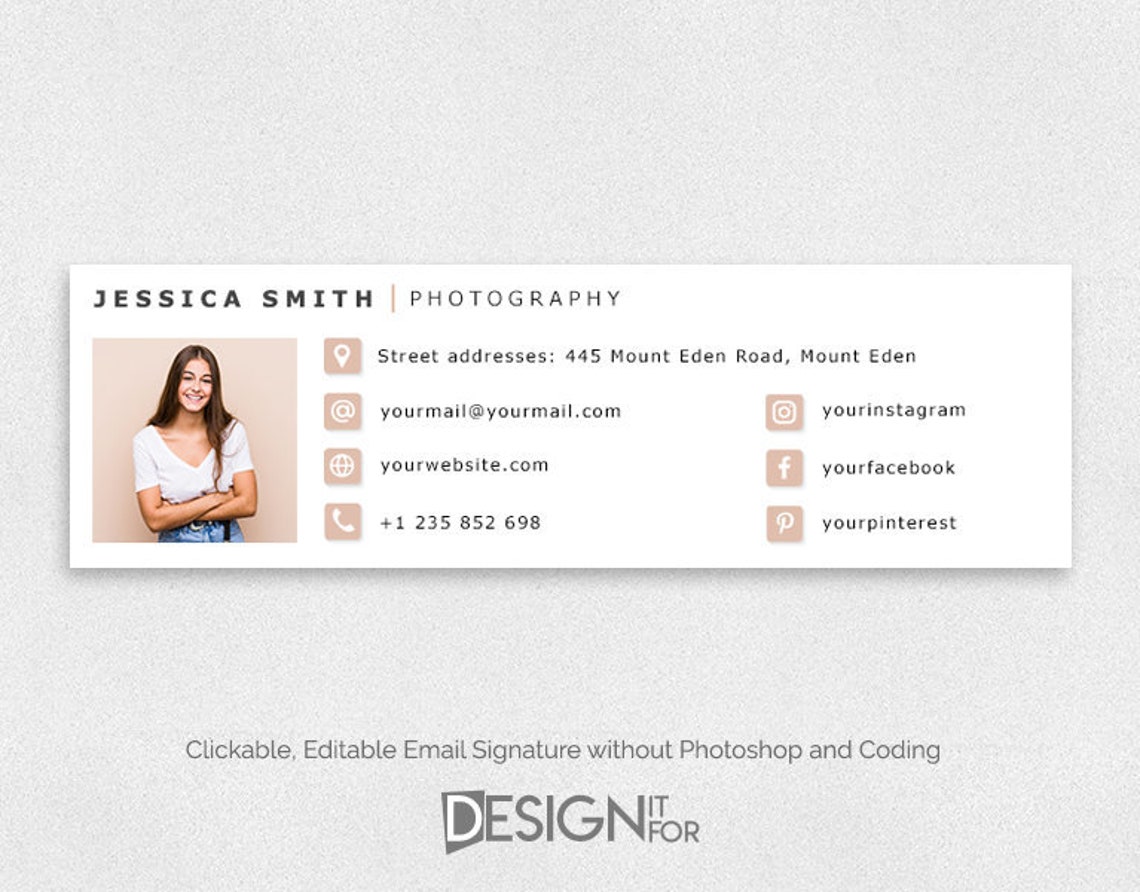 Html Email Signature Template Clickable Editable Gmail | Etsy