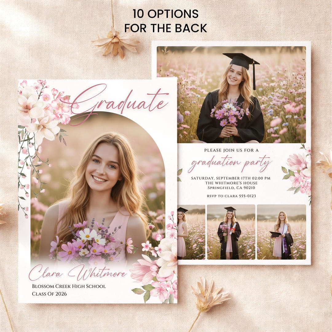 Floral Graduation Invitation, Class of 2026 Photo Announcement, Spring ...