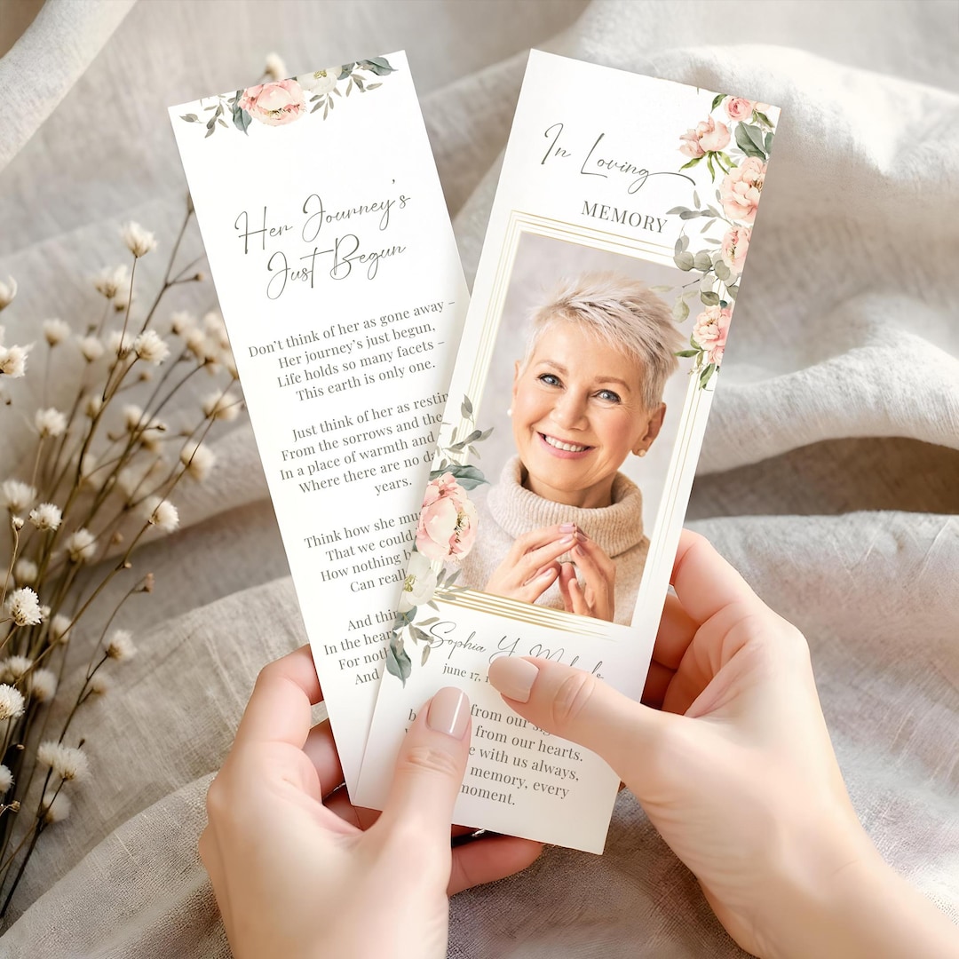 Floral Memorial Bookmark Template With Roses, in Loving Memory Funeral ...