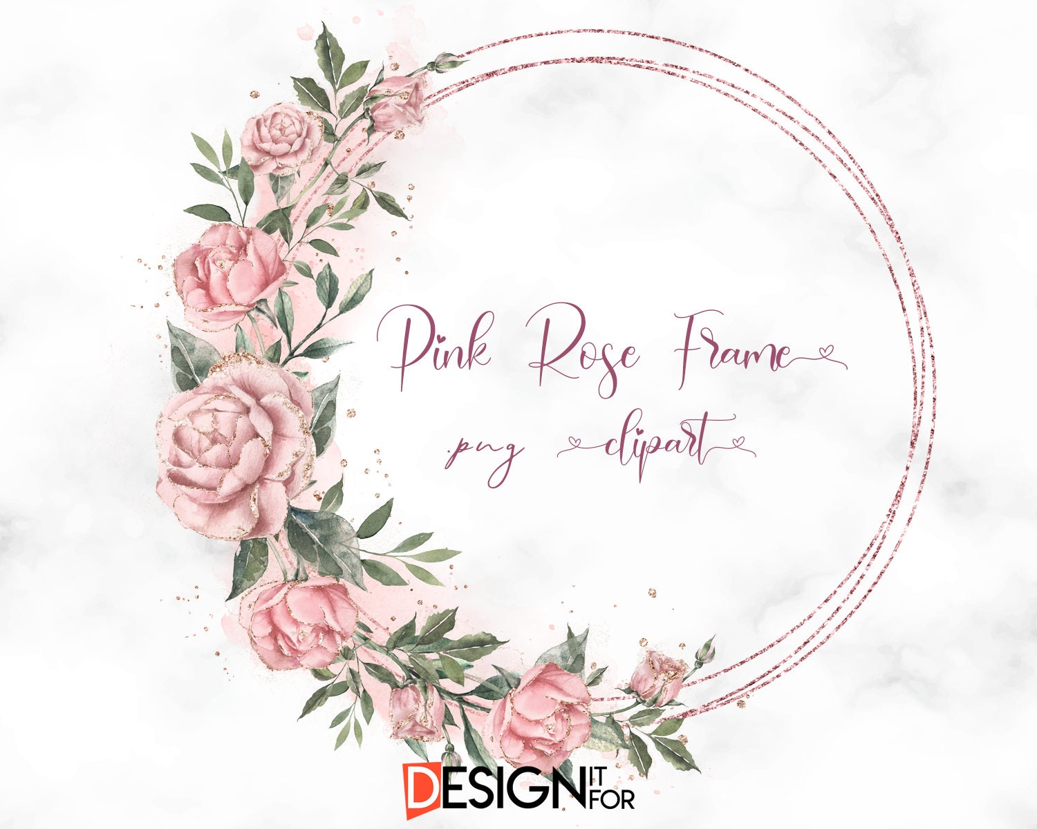 Pink Rose Wreath PNG Frame Clipart Rose Floral Frame Clipart | Etsy