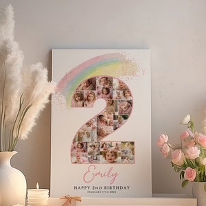 Rainbow Birthday Number 2 Photo Collage Template, Birthday Gift, Second ...