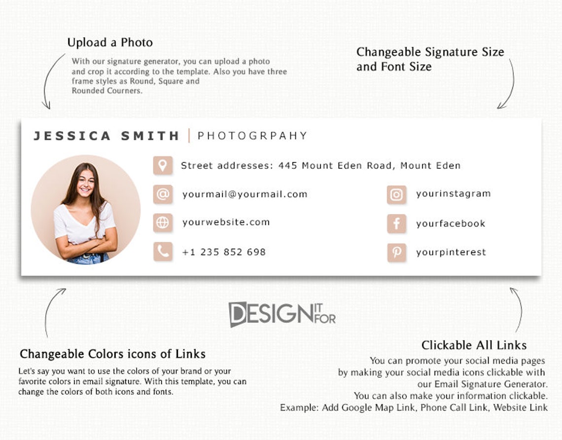 Html Email Signature Template Clickable Editable Gmail | Etsy