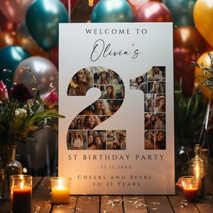 21st Birthday Welcome Sign Board, Editable and Printable Photo Collage ...