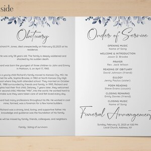 Funeral Program Template for Men, Blue Leaves Memorial Program ...