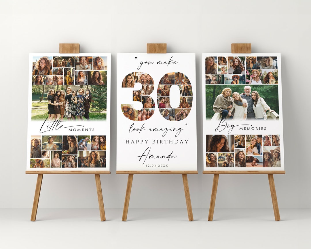 30th Birthday Photo Collage Poster Template Set, Customizable 30th ...
