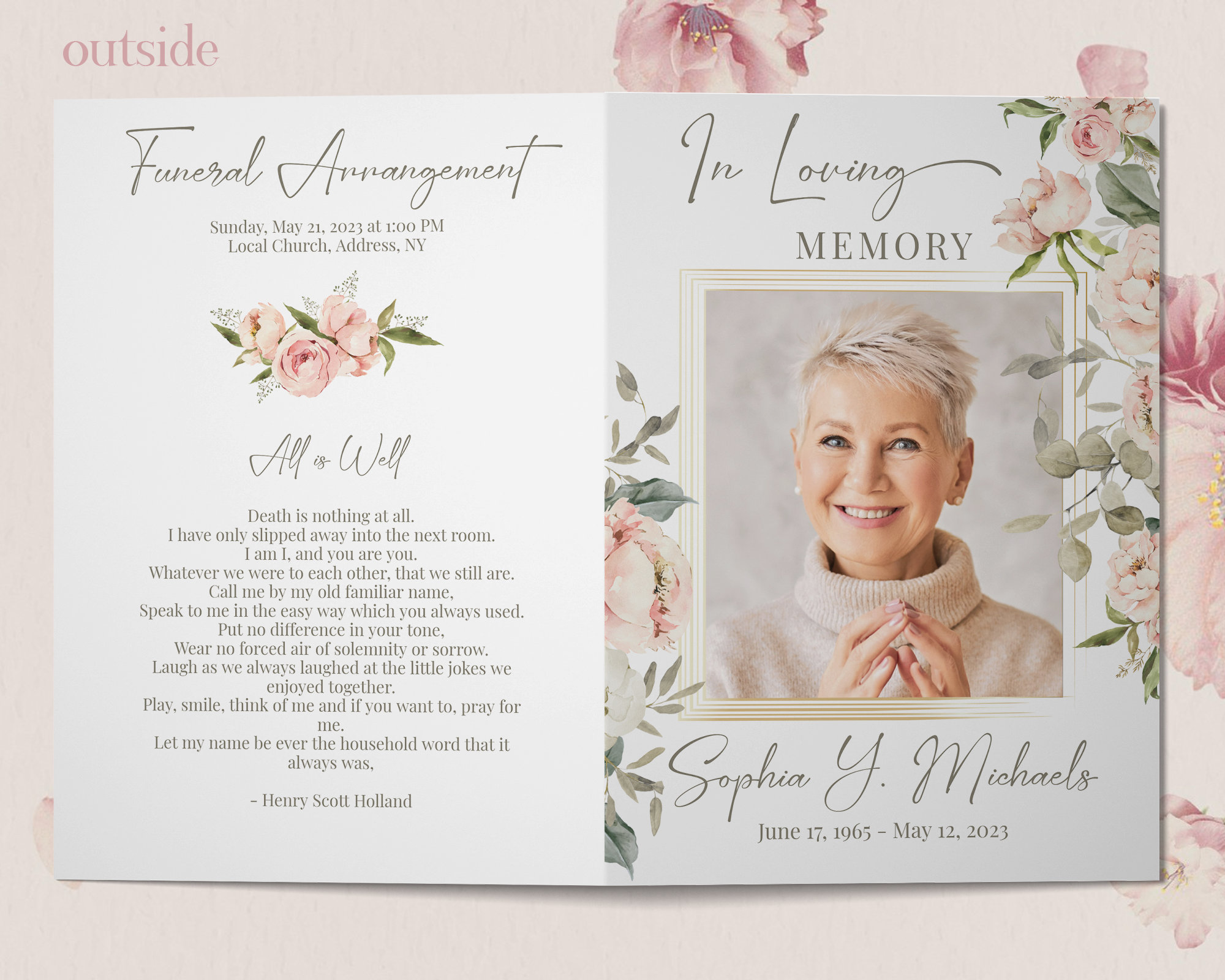 Rose Funeral Program Template for Women in Loving Memory - Etsy