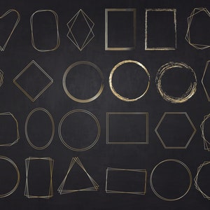 Gold Frame Clipart, Geometric Golden Frame Clip Art, Gold Polygonal ...