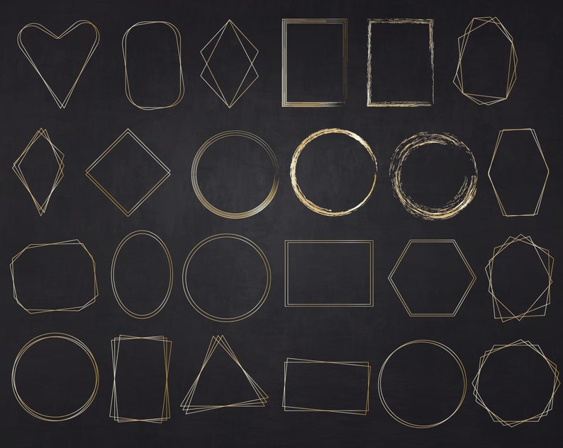 Gold Frame Clipart Geometric Golden Frame Clip Art Gold | Etsy