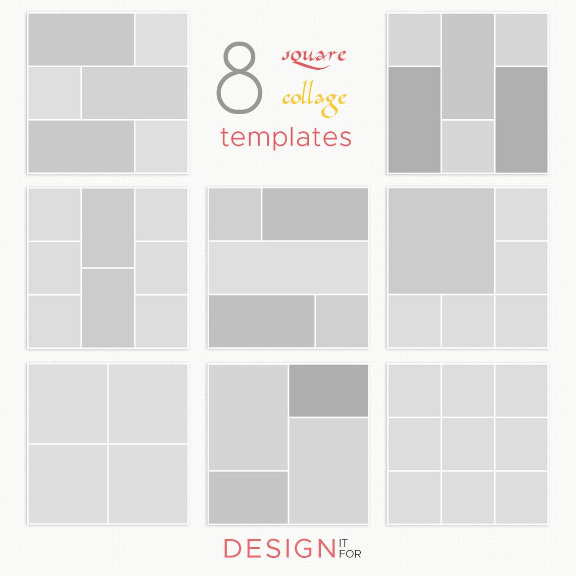 Photo Collage Template Psd Square Collages Bundle 8x | Etsy