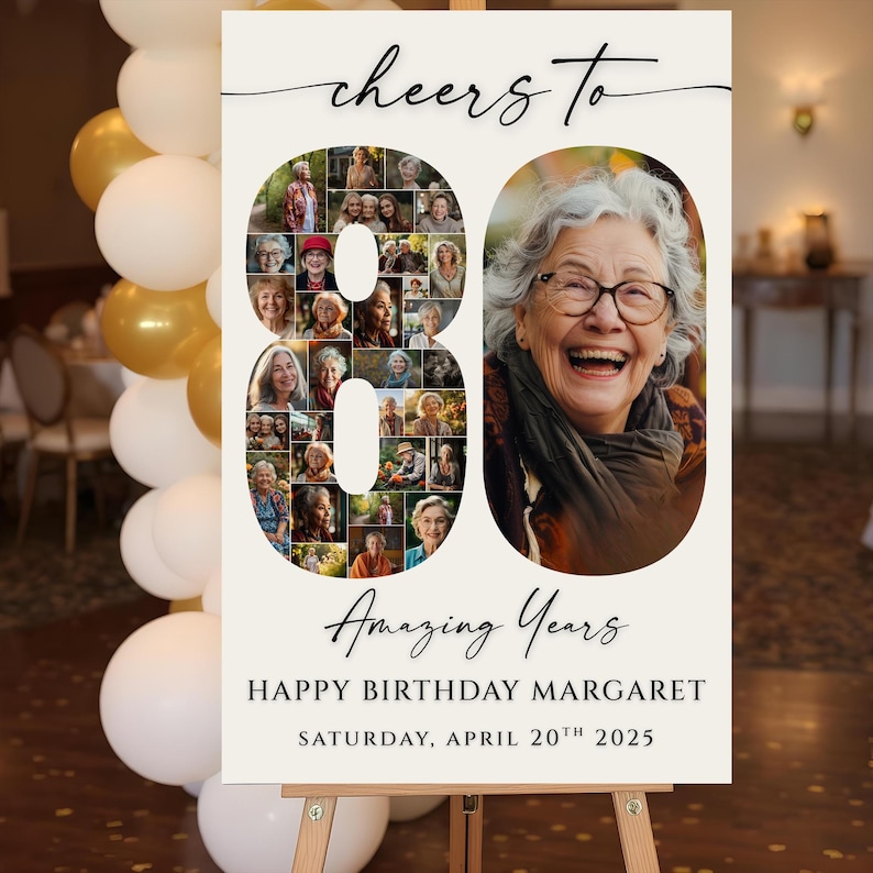 80th Birthday Photo Collage Welcome Sign Template, Celebrating 80 Years ...