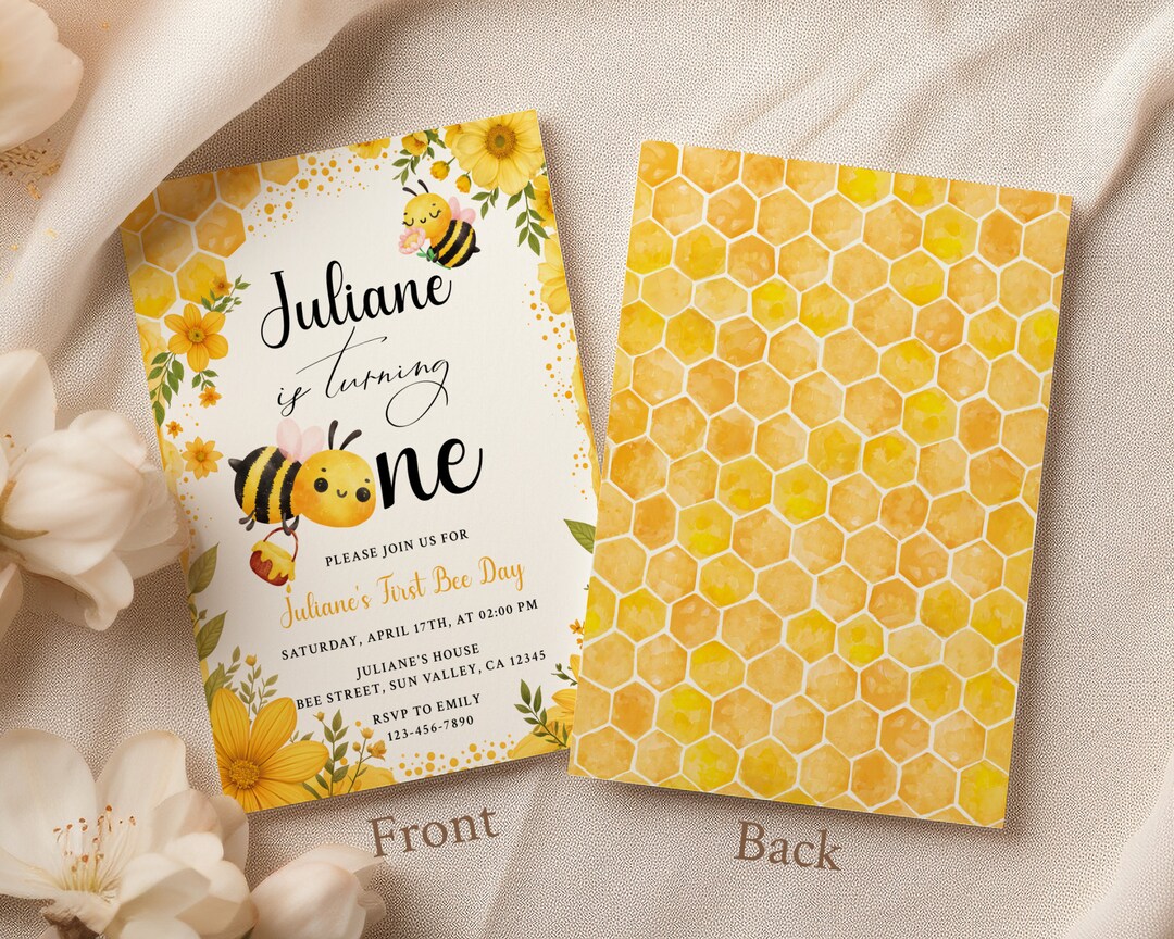 Honey Bee 1st Birthday Invitation, Editable First Bee Day Birthday ...
