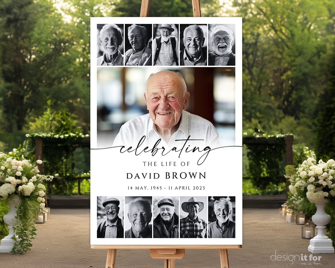 Celebration of Life Poster, Funeral Photo Collage Welcome Sign Template ...