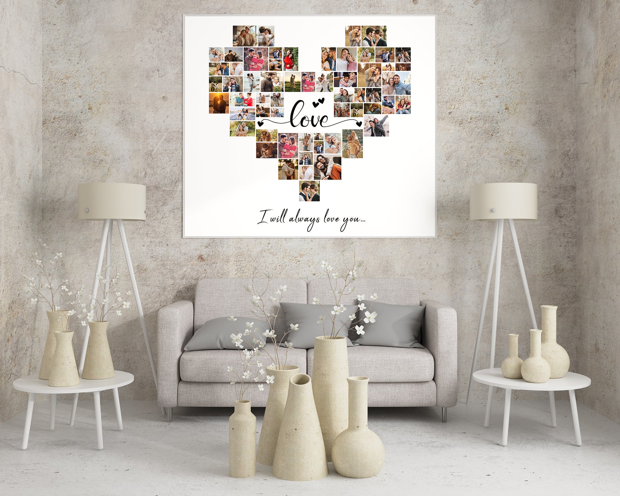 Love Heart Photo Collage Template, Birthday Heart Collage, Heart ...