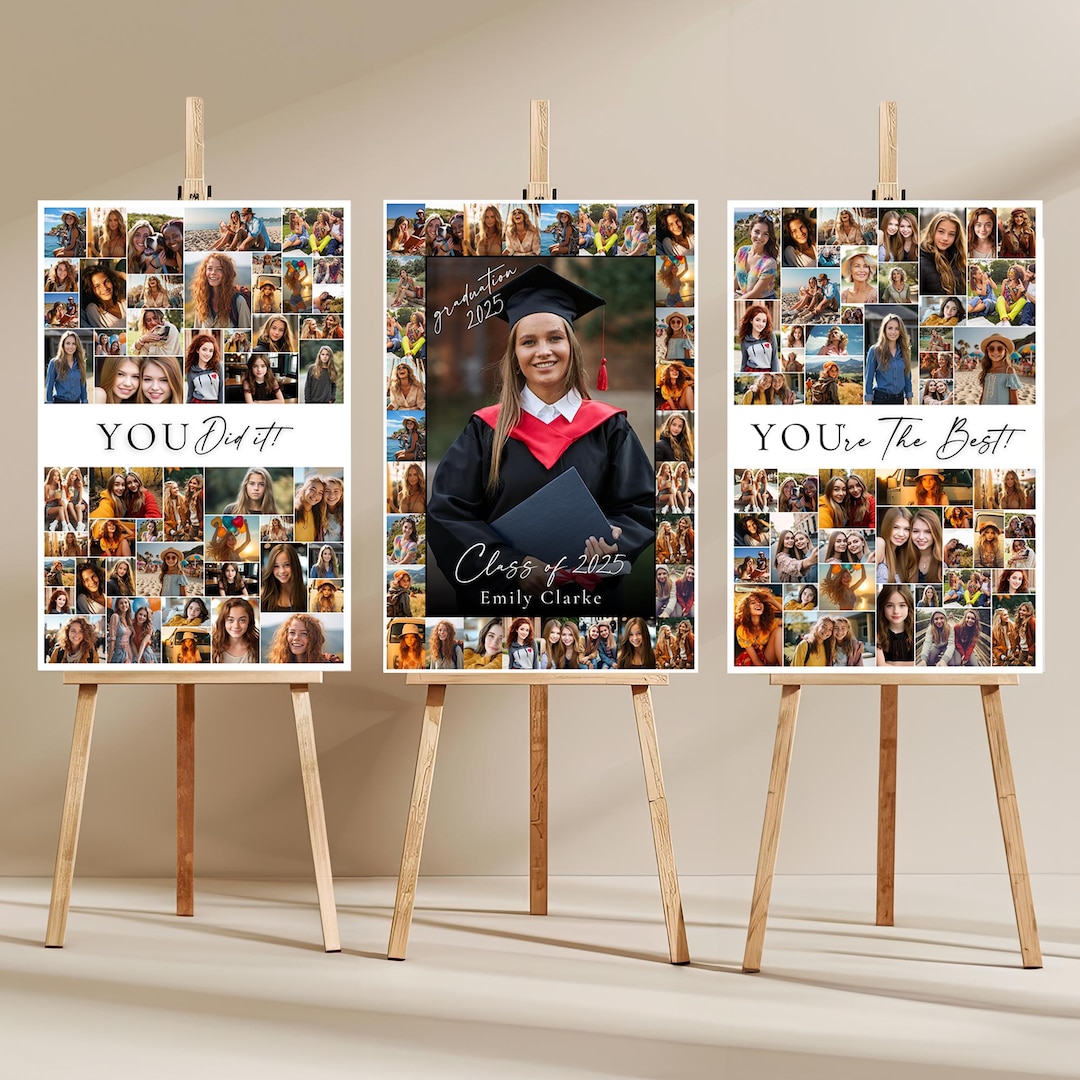 Graduation Photo Collage Template Set, Graduation Welcome Sign ...