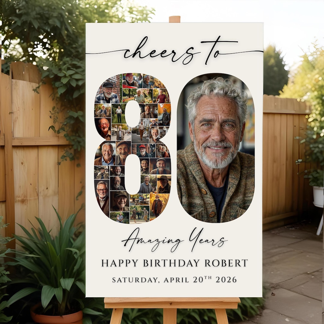 80th Birthday Photo Collage Welcome Sign Template, Celebrating 80 Years ...