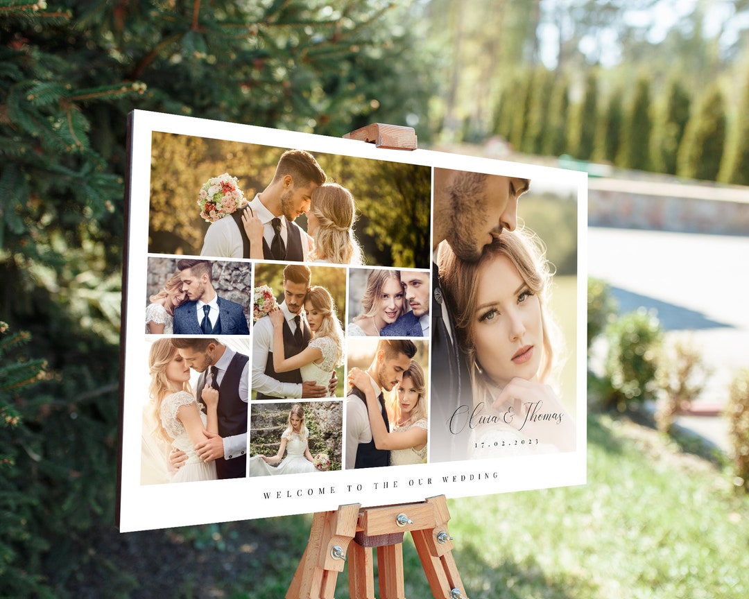 Wedding Welcome Sign Photo Collage Template for 8 Photos, Wedding Photo ...