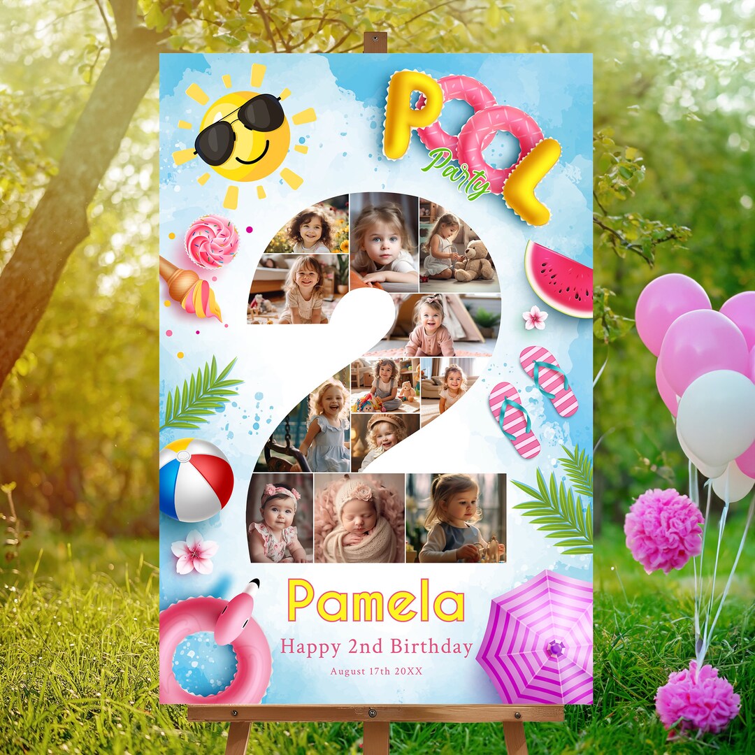 Pool Party 2nd Birthday Welcome Board Template, Editable Pool Party 2nd ...