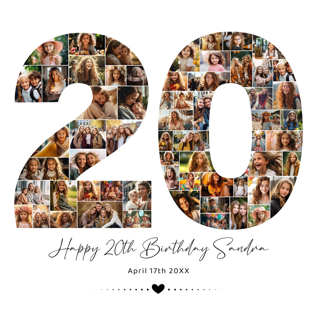 20th Birthday Photo Collage Template, Printable 20th Birthday Gift for ...
