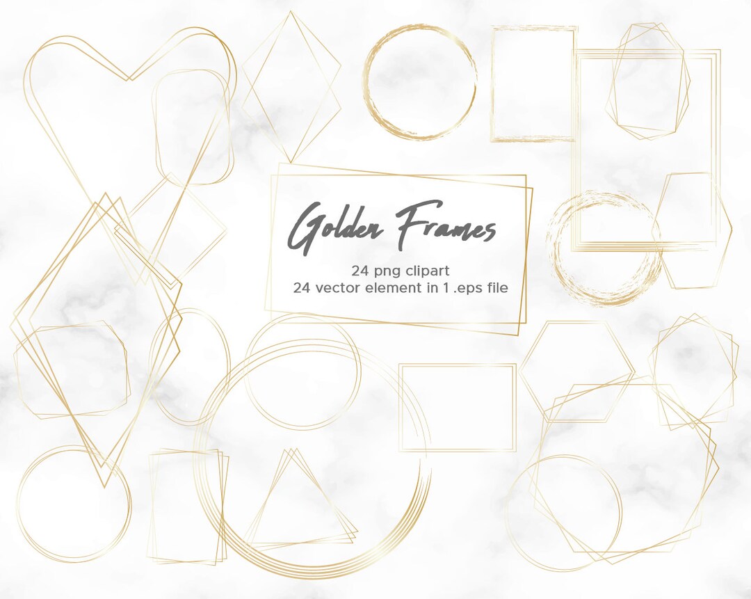 Gold Frame Clipart, Geometric Golden Frame Clip Art, Gold Polygonal ...
