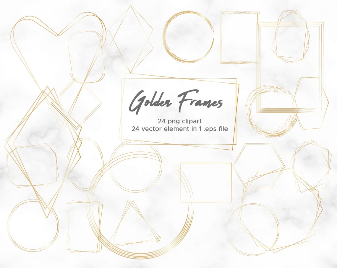 Gold Frame Clipart Geometric Golden Frame Clip Art Gold | Etsy