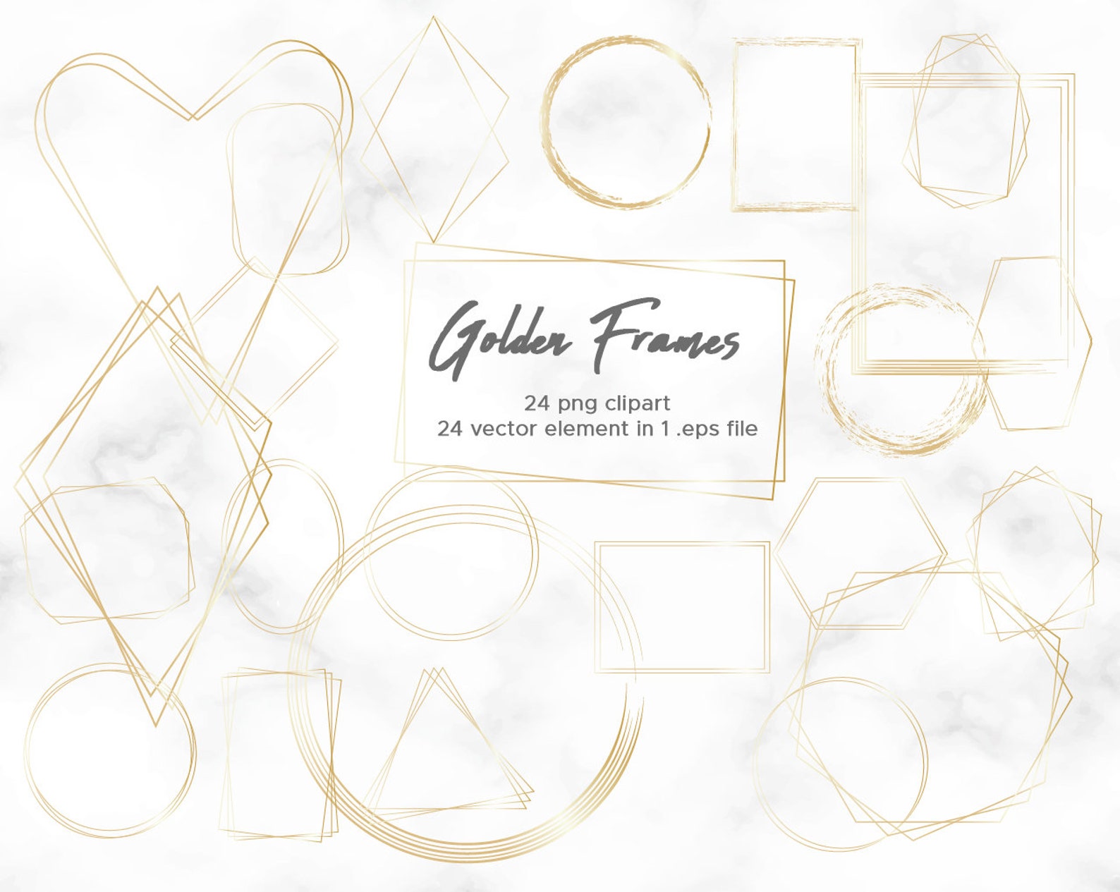 Gold Frame Clipart Geometric Golden Frame Clip Art Gold | Etsy