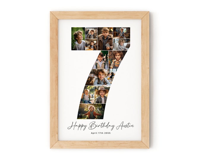 7th Birthday Photo Collage Template: Custom Number 7 Gift (canva ...
