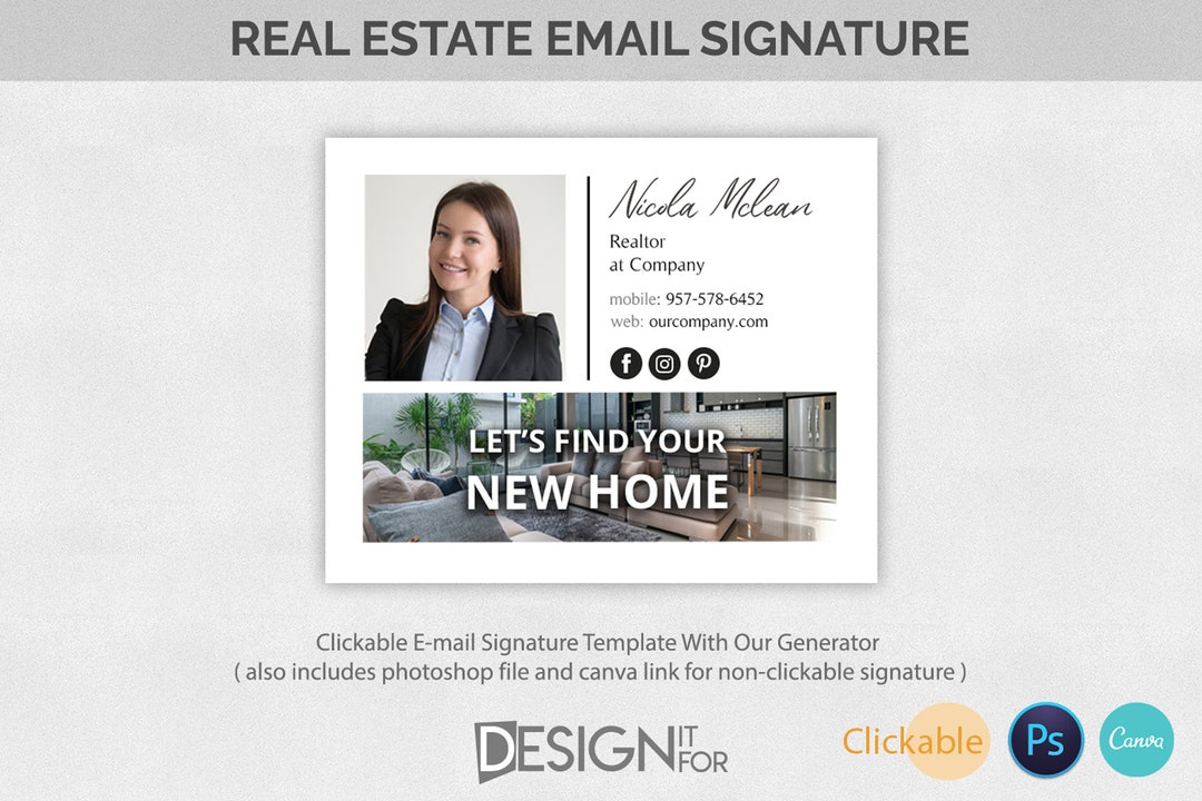 Clickable Real Estate Email Signature With Banner and Logo, Realtor ...