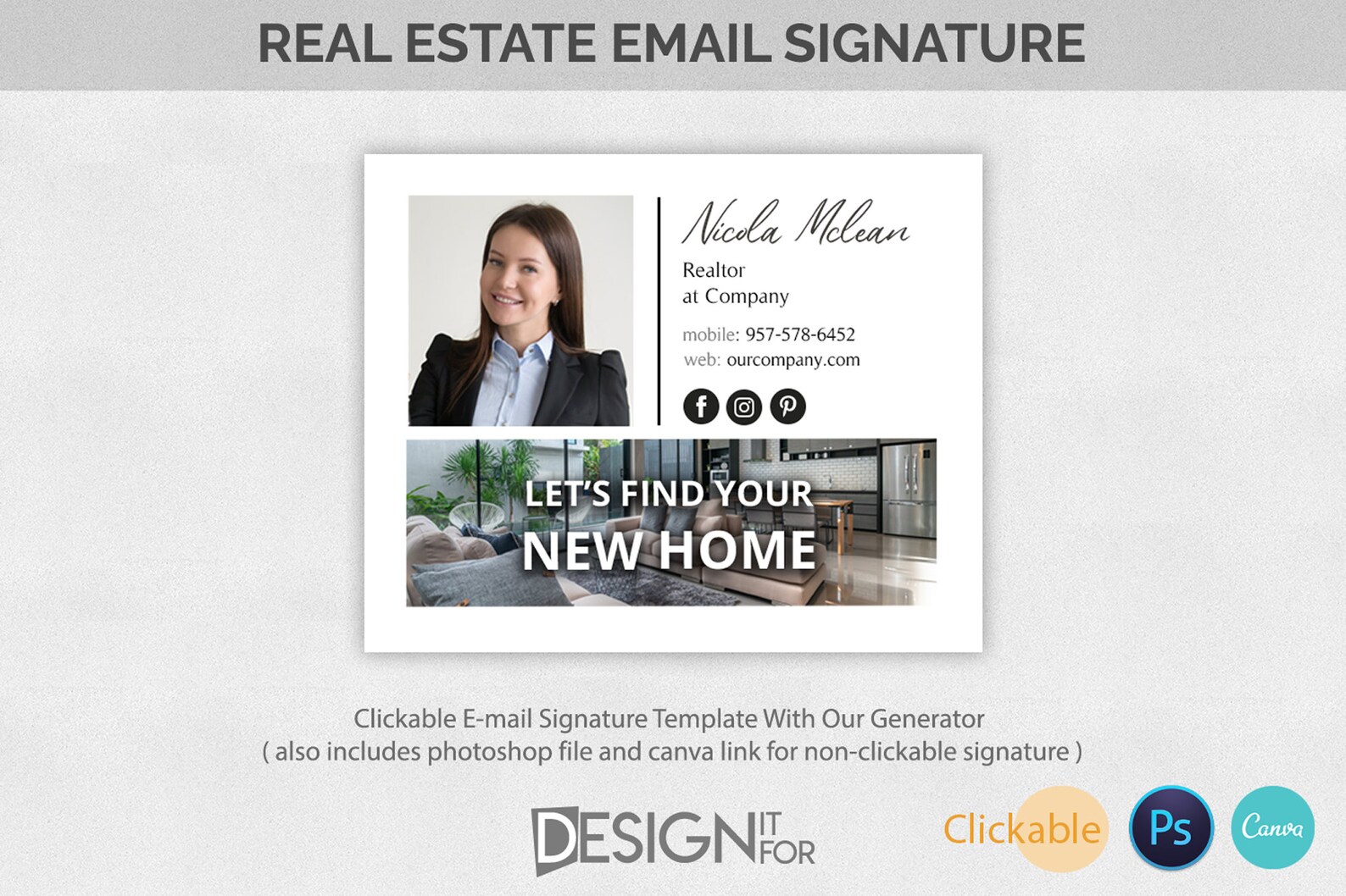 Clickable Real Estate Email Signature With Banner and Logo - Etsy