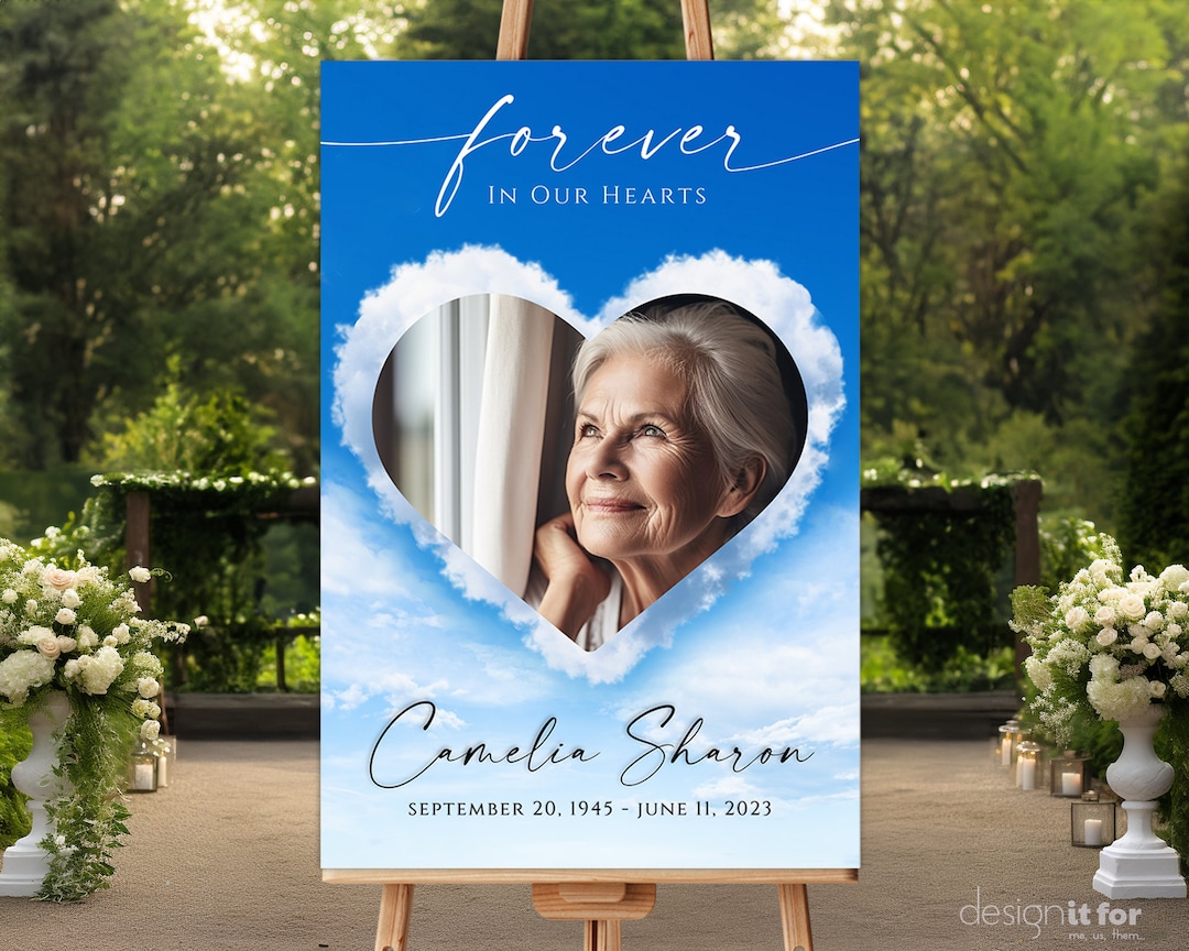 Heart Funeral Sign, Cloudy Blue Sky Funeral Sign Template, Funeral ...