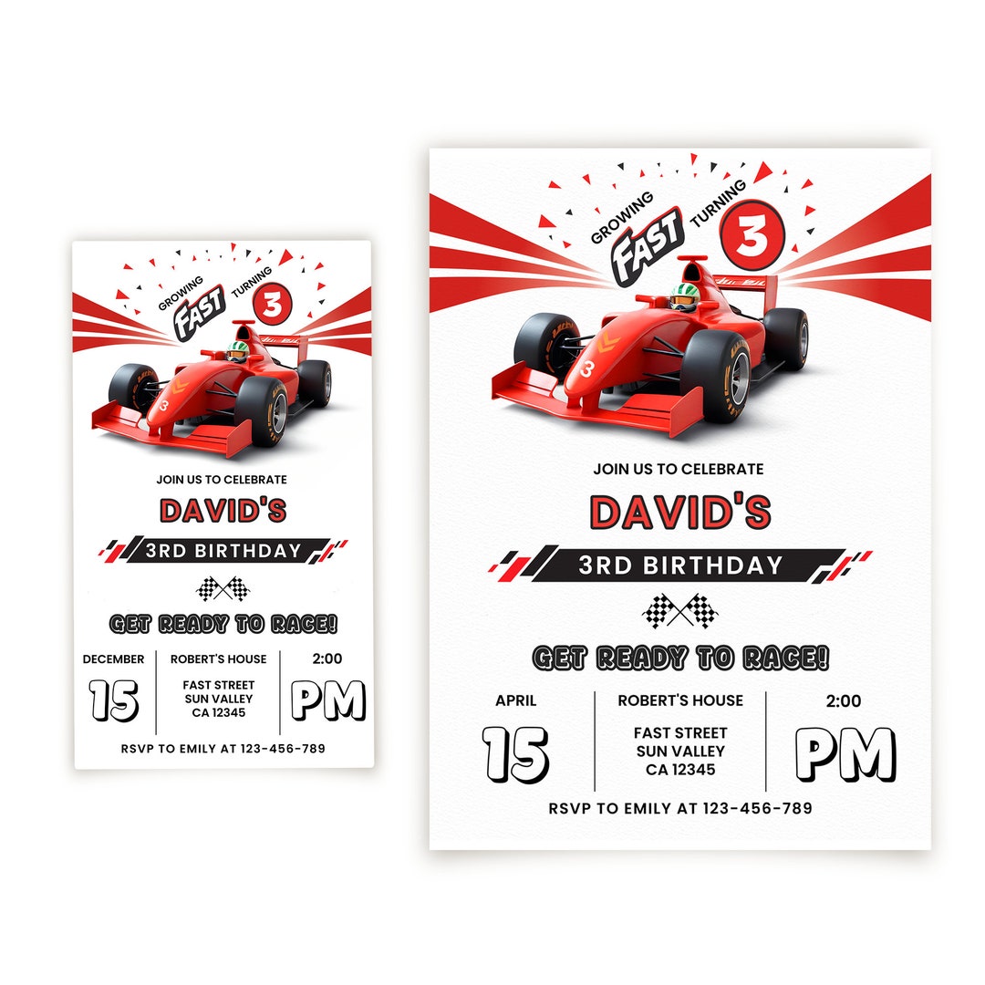 Red Race Car Birthday Party Invitation for Any Age, Race Car Printable ...