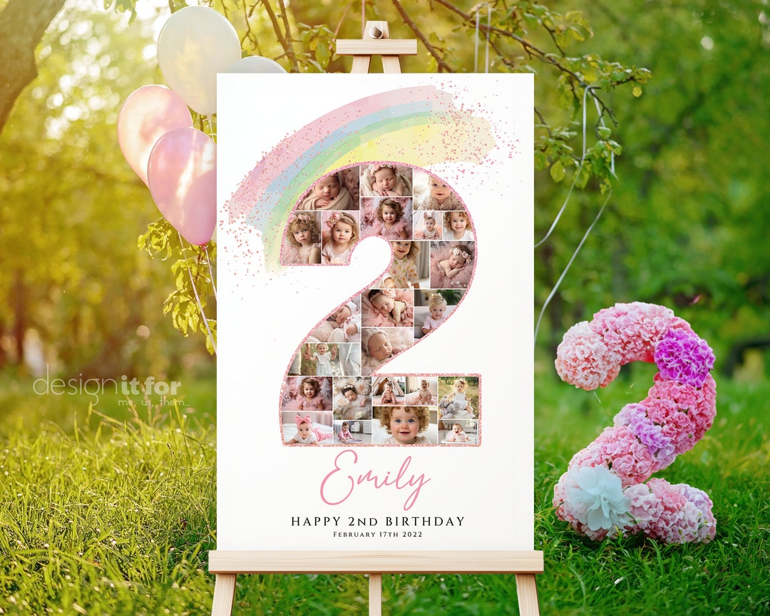 Rainbow Birthday Number 2 Photo Collage Template, Birthday Gift, Second ...