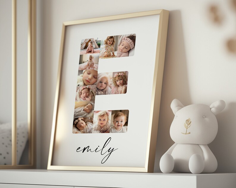 Letter E Photo Collage Template, Personalized Initial Name Print for ...
