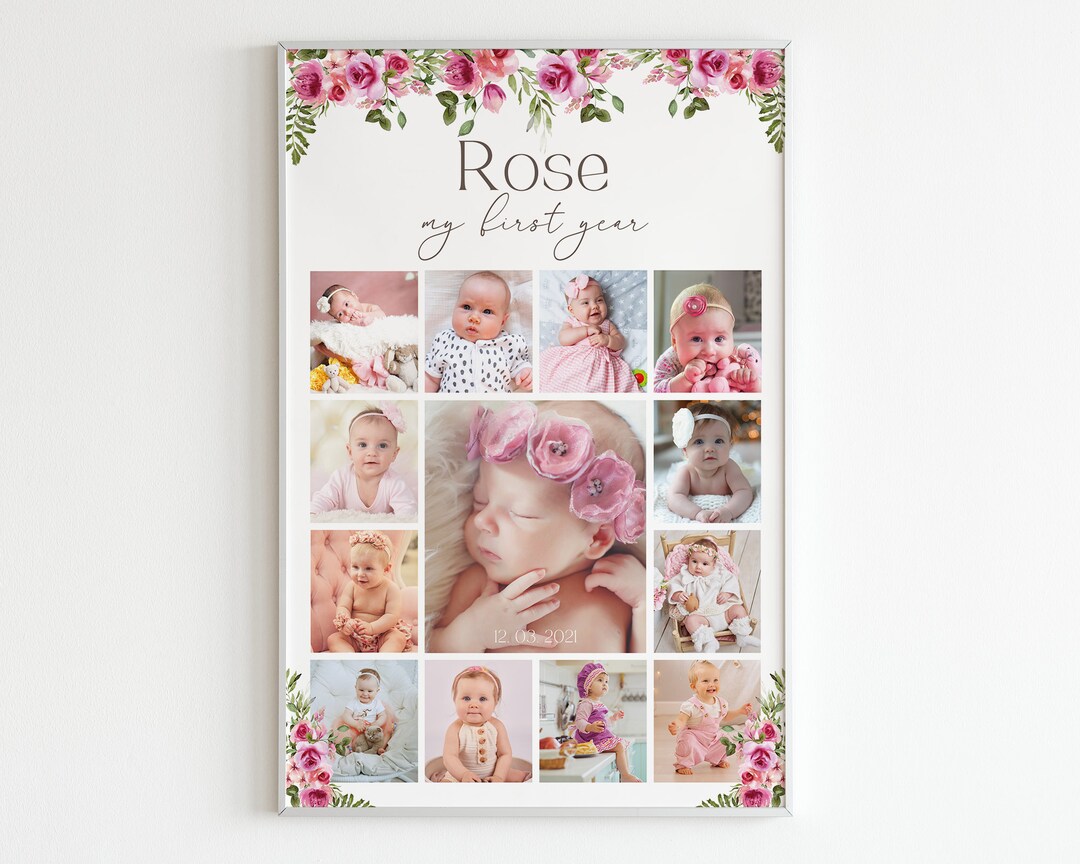 Rose Baby's First Year Collage Template, Baby Photo Collage , Vertical ...