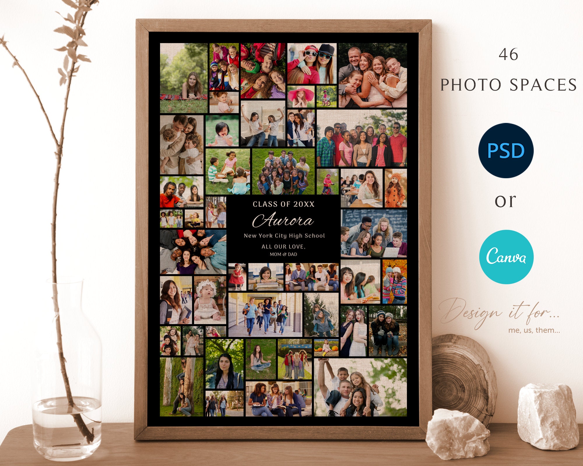 Editable Printable Graduation Photo Collage Template for 46 - Etsy
