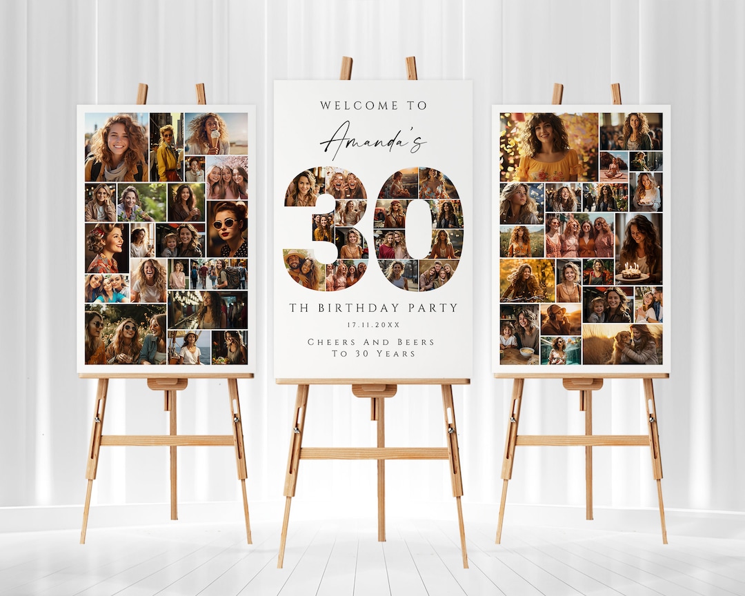 30th Birthday Photo Collage Template Set, Editable and Printable ...