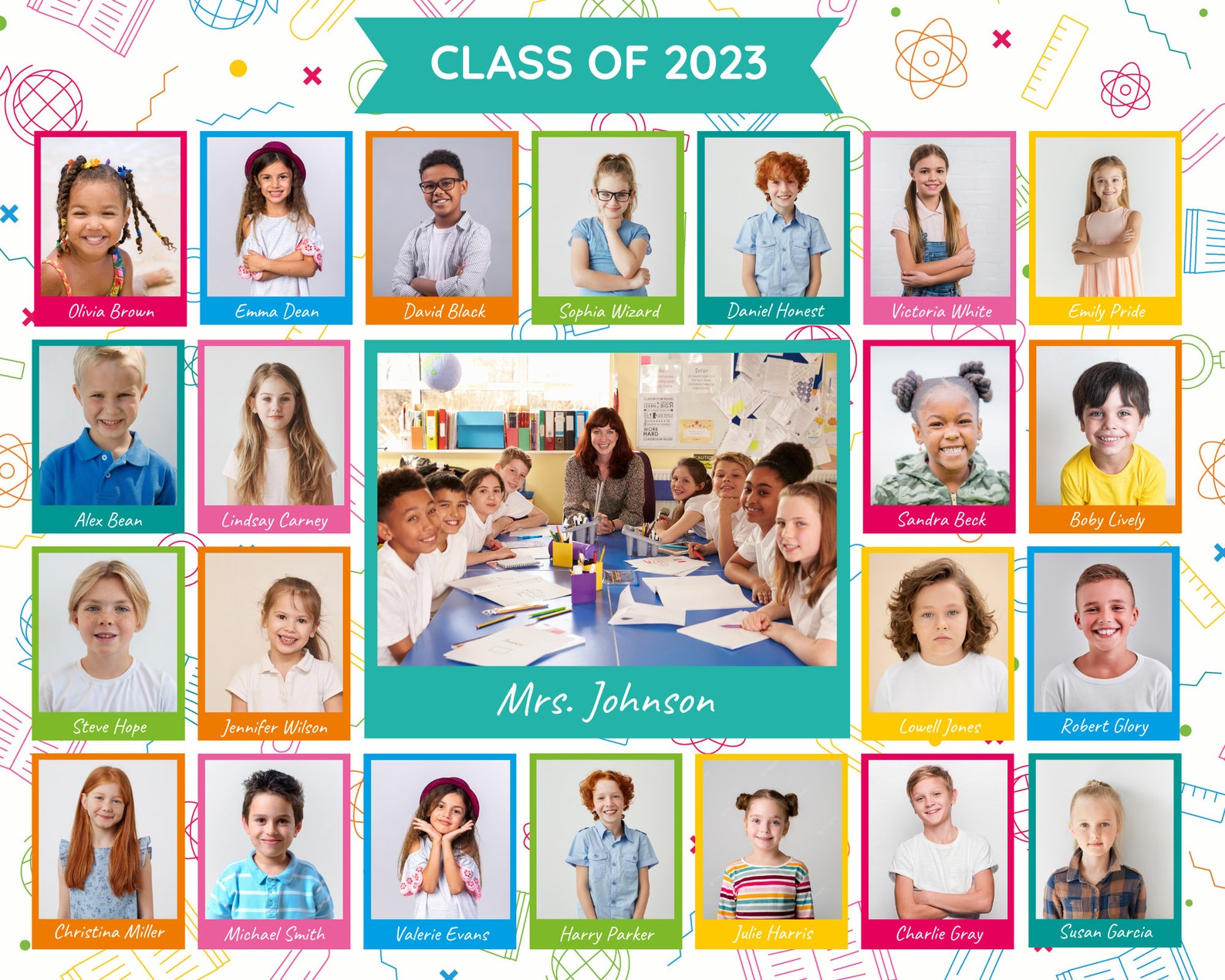 School Composite Photo Template, Printable School Class Photo Template ...