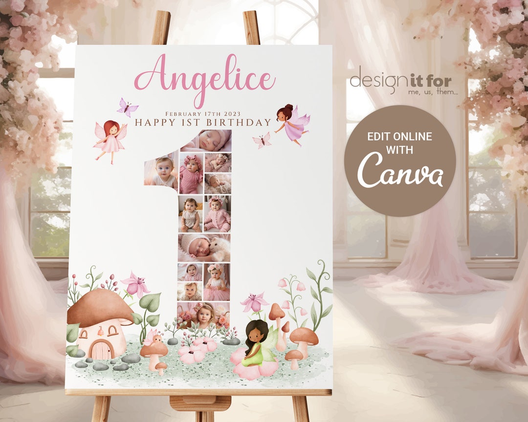 Fairy First Birthday Number Photo Collage, First Birthday Photo ...