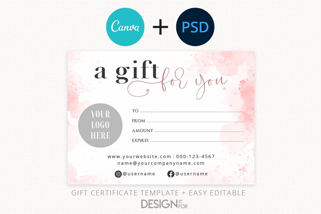 Pink Gift Certificate Template, Editable Gift Certificate Template ...