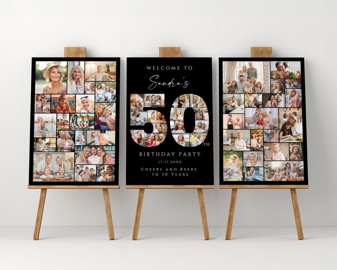 Black 50th Birthday Photo Collage Template Set, Look Who's 50 ...