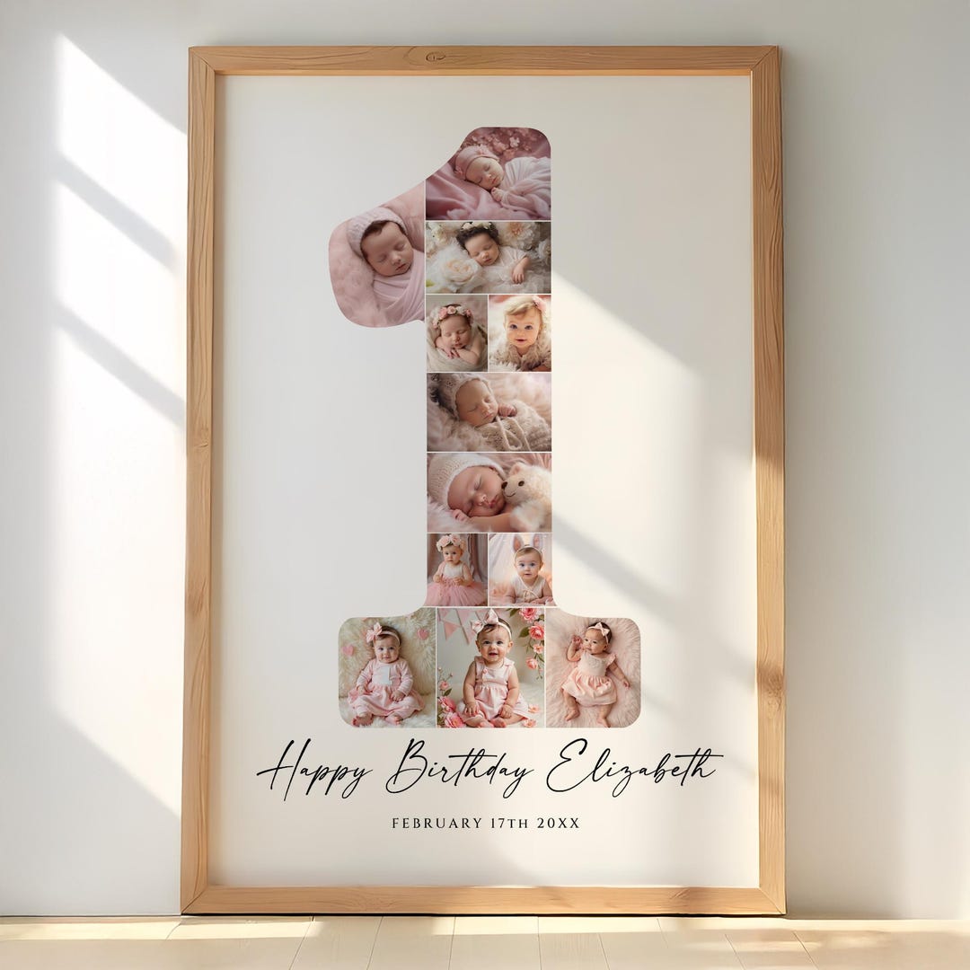Baby 1st Birthday Photo Collage | Number 1 First Birthday Poster ...
