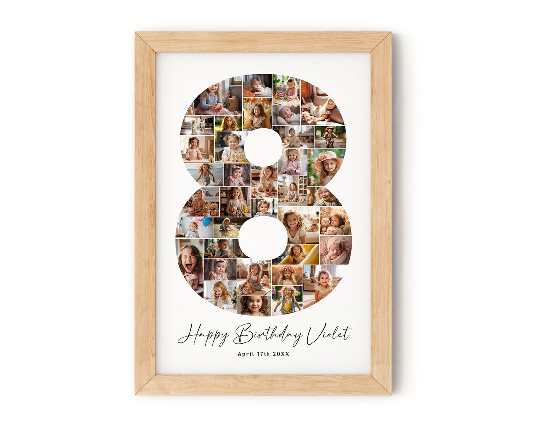 Birthday Number 8 Photo Collage, Birthday Gift, Editable Birthday Photo ...